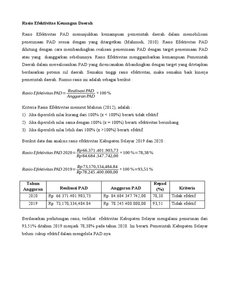 Rasio Efektivitas Keuangan Daerah | PDF