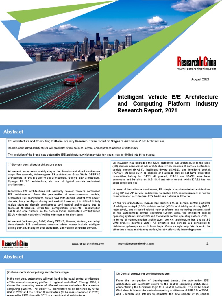Intelligent Vehicle E/E Architecture and Computing Platform Industry Research Report, 2021 | PDF ...