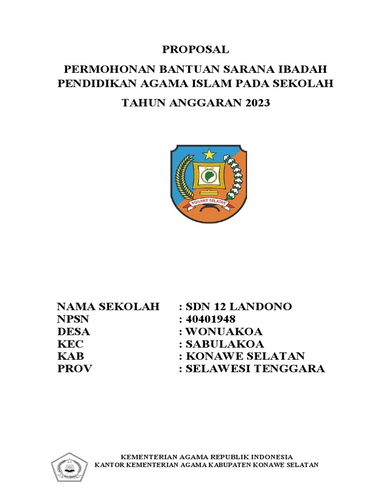 Proposal Permohonan Bantuan Sarana Ibadah Pendidikan Agama Islam Pada Sekolah Tahun Anggaran ...