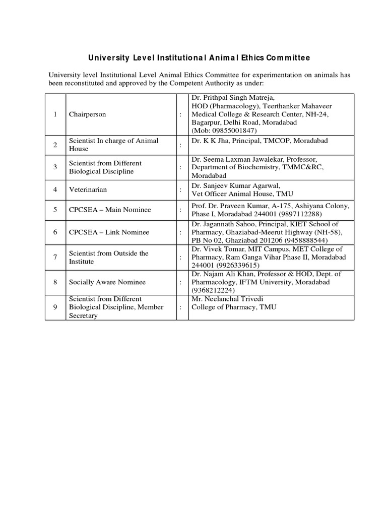 Animal Ethics Committee | PDF