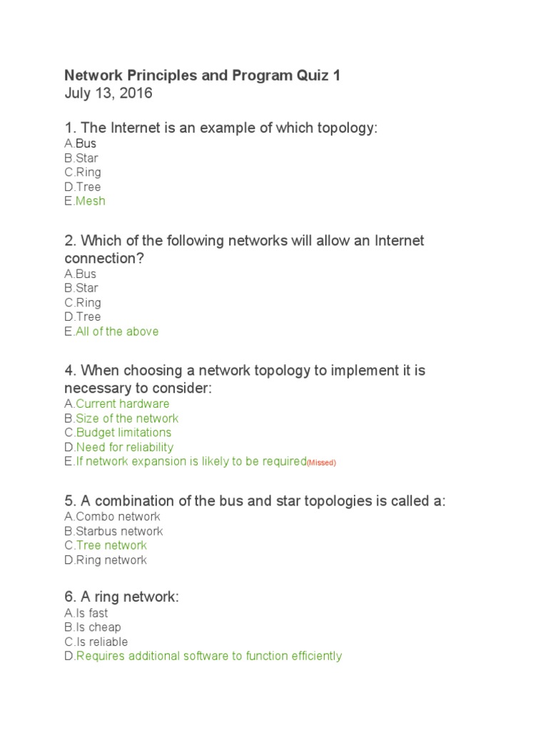 Network Principles and Program Quiz 1 | PDF