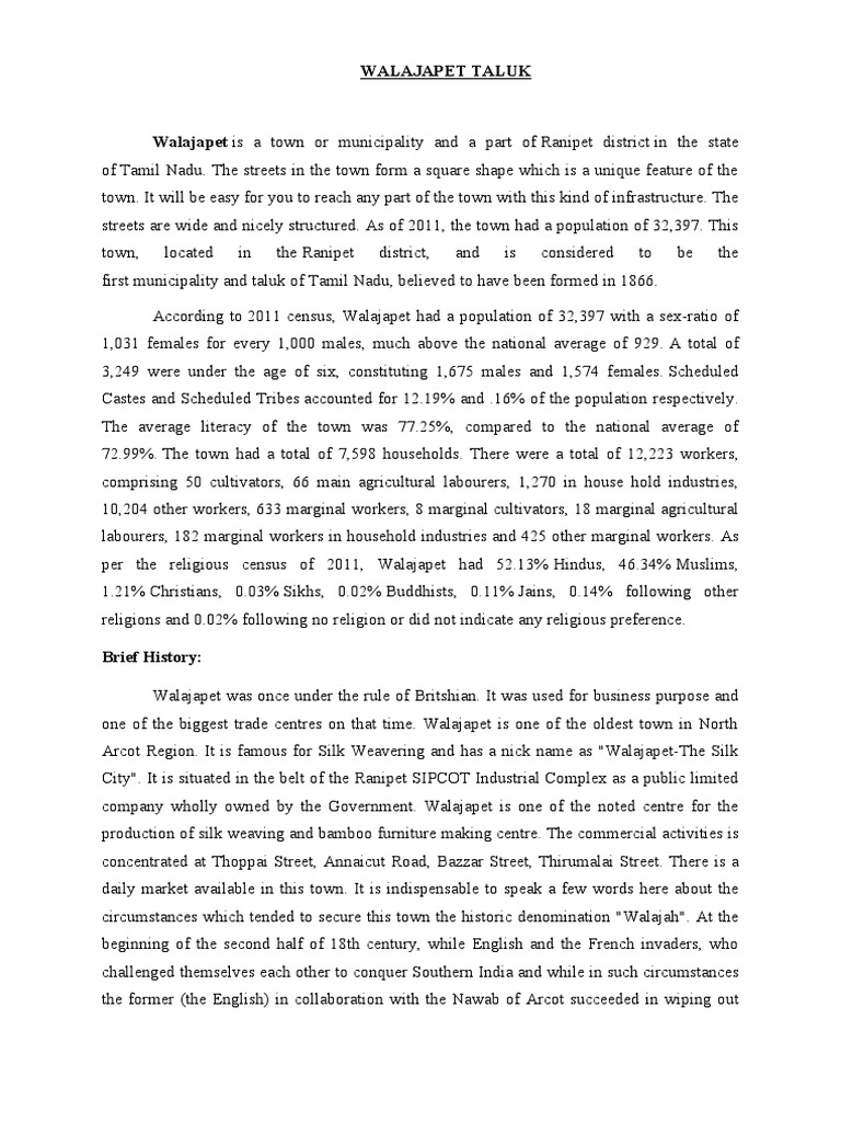 Walajapet Taluk | PDF | South Asia
