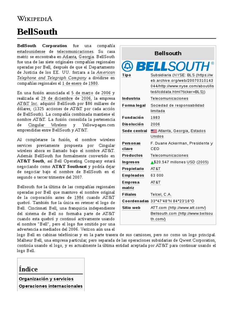 Historia de BellSouth y su fusión con AT&T | PDF | Telecomunicaciones ...