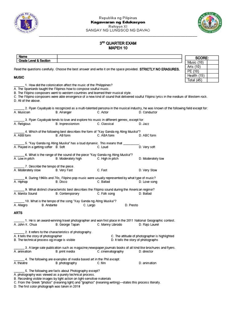 MAPEH G10 Q3 TQi | PDF | Global Health | Malaria