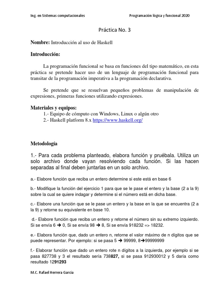 Practica No 3 | PDF | Programacion Funcional | Lenguaje de programación