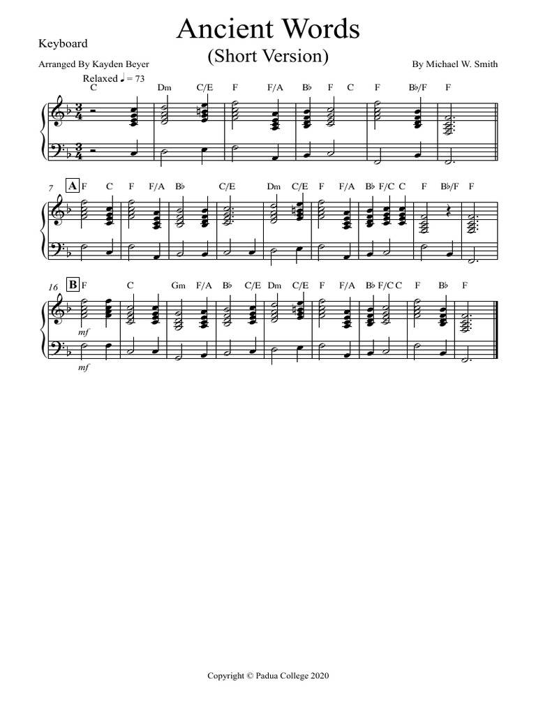 Ancient Words (Short Version) - Keyboard | PDF