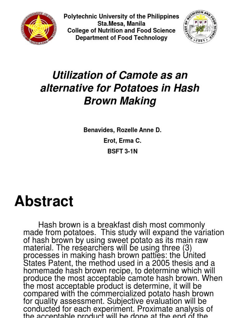 Camote Hash Brown: A New Breakfast Option | PDF | Sweet Potato | Potato