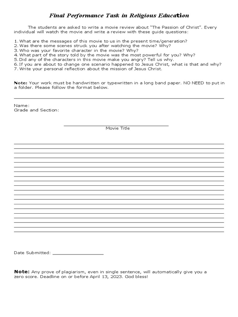 Final Performance Task in Religious Education | PDF