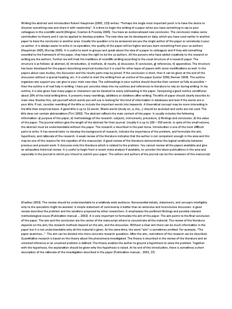 Writing The Abstract and Introduction Robert Hauptman | PDF | Theory ...
