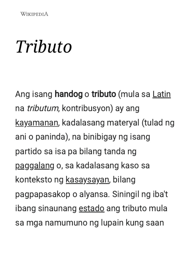 Tributo - Wikipedia, Ang Malayang Ensiklopedya | PDF