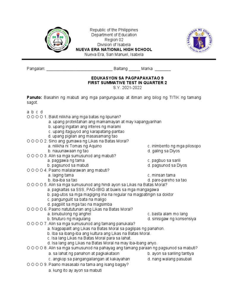 QUARTER 2 1st Summative | PDF