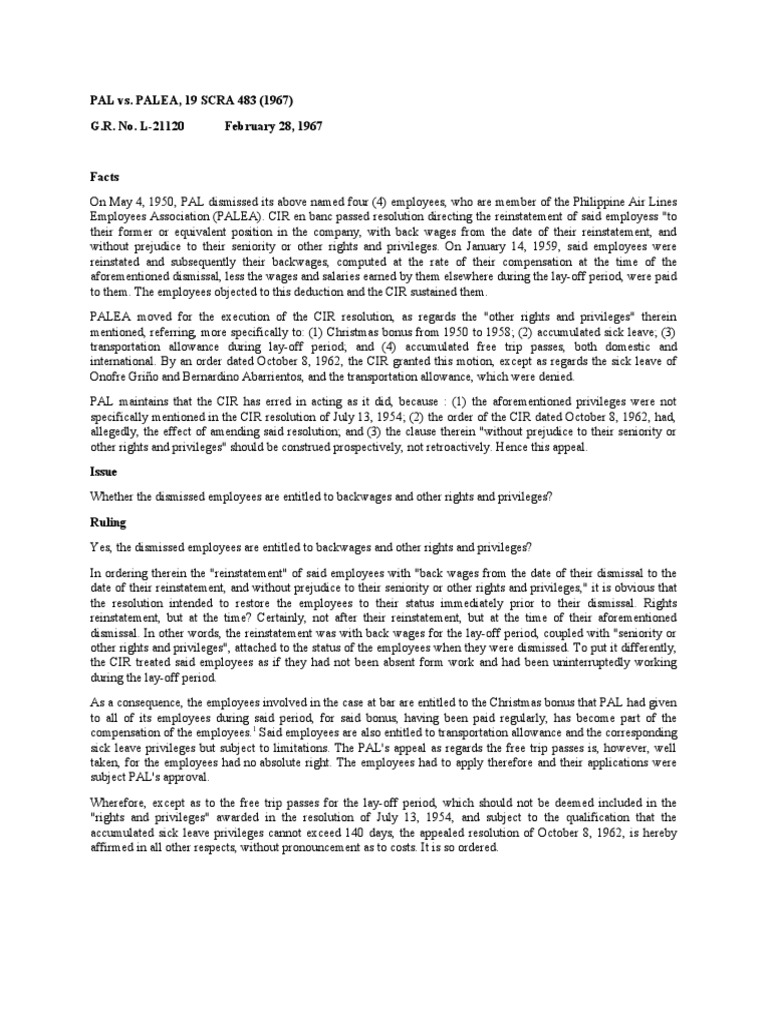 PAL vs. PALEA, 19 SCRA 483 (1967) | PDF | Government | Justice