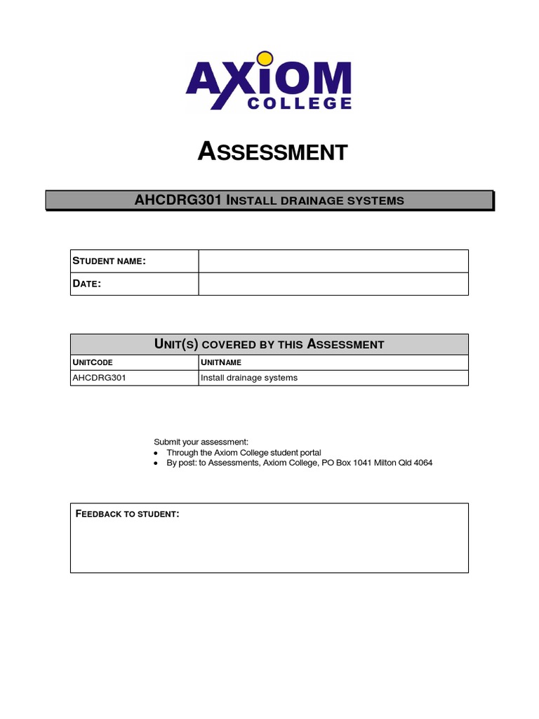 AHCDRG301 Install Drainage Systems Assessment V1 5jul17 4 | PDF ...