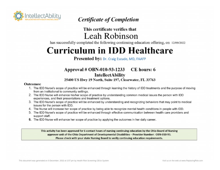 Idd Certificate With Ce Hours | PDF