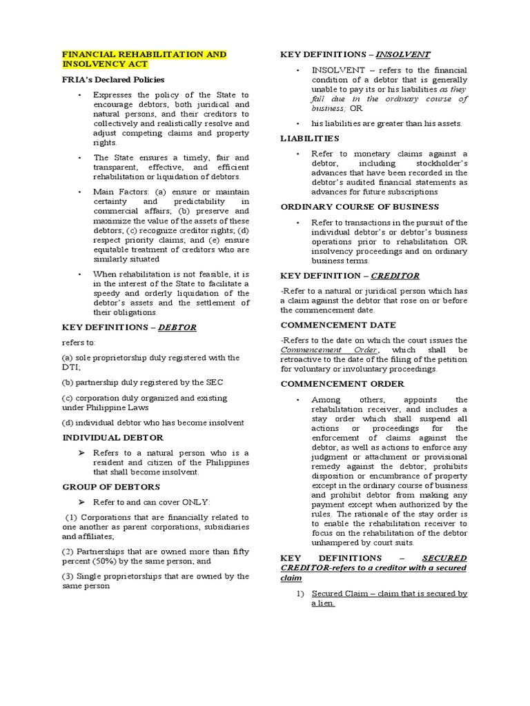 FRIA Docs | PDF | Liquidation | Insolvency