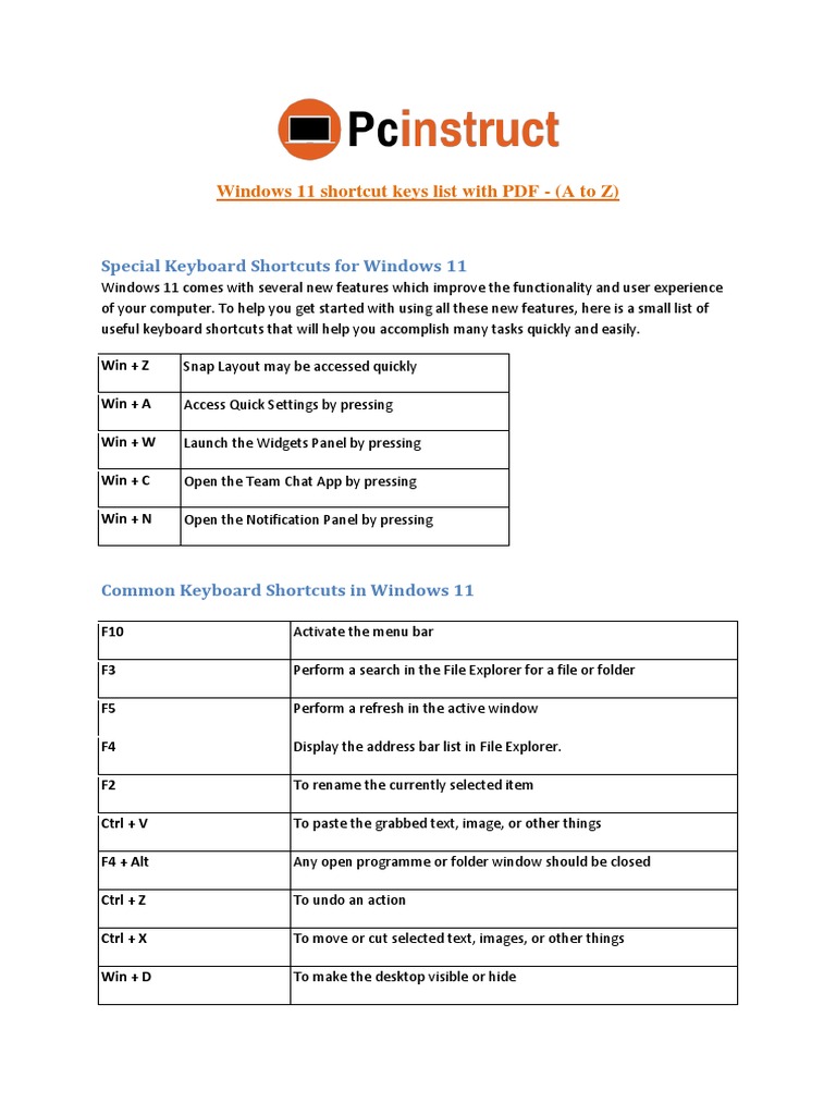 Windows 11 Shortcut Keys List With PDF - (A To Z) : Special Keyboard Shortcuts For Windows 11 ...