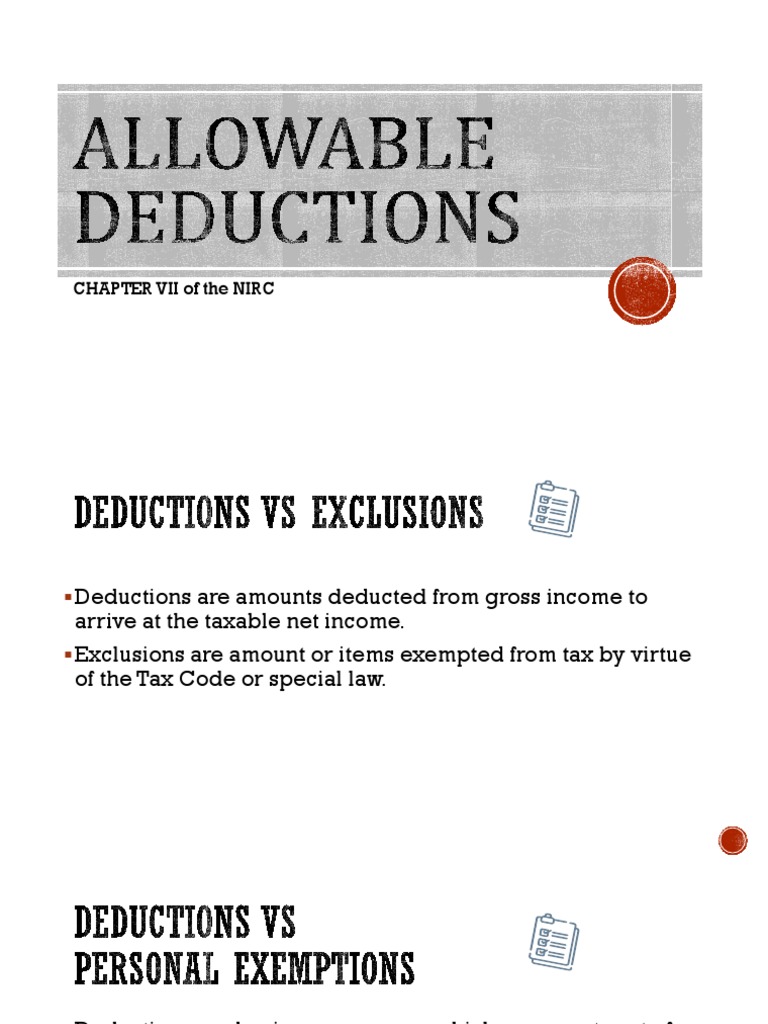 NIRC Chapter VII: Tax Deductions Explained | PDF | Tax Deduction ...