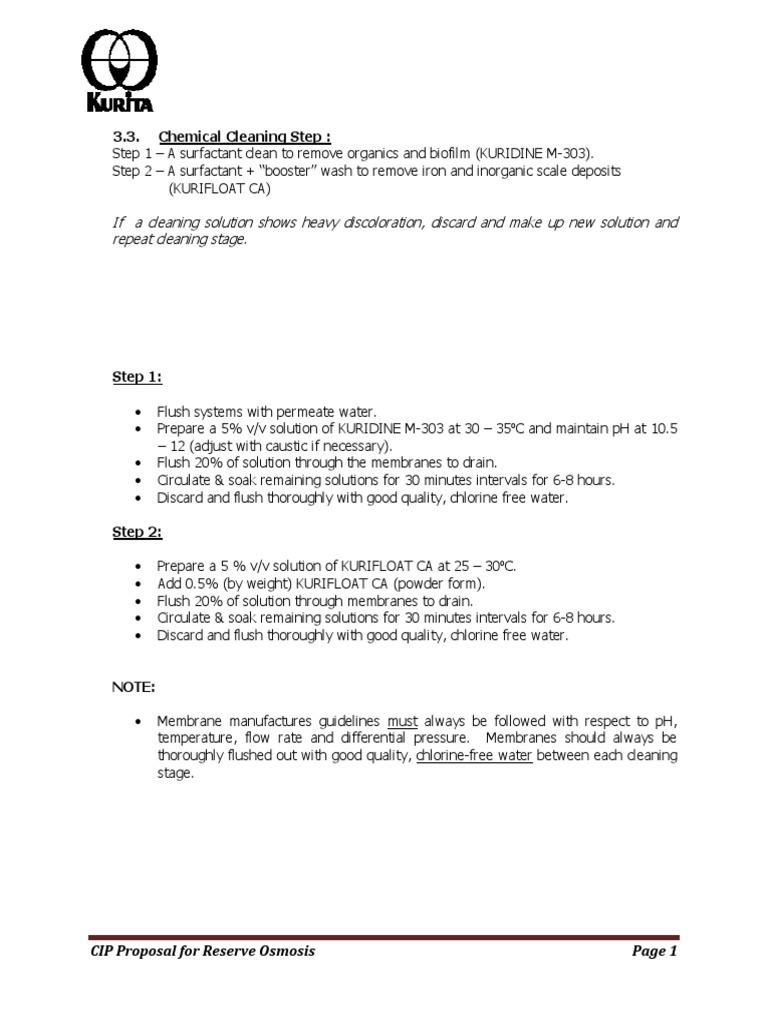 CIP Cleaning Procedure for RO Systems | PDF | Cooking, Food & Wine ...