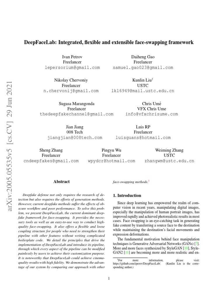 Deepfacelab: Integrated, Flexible and Extensible Face-Swapping Framework | PDF | Image ...