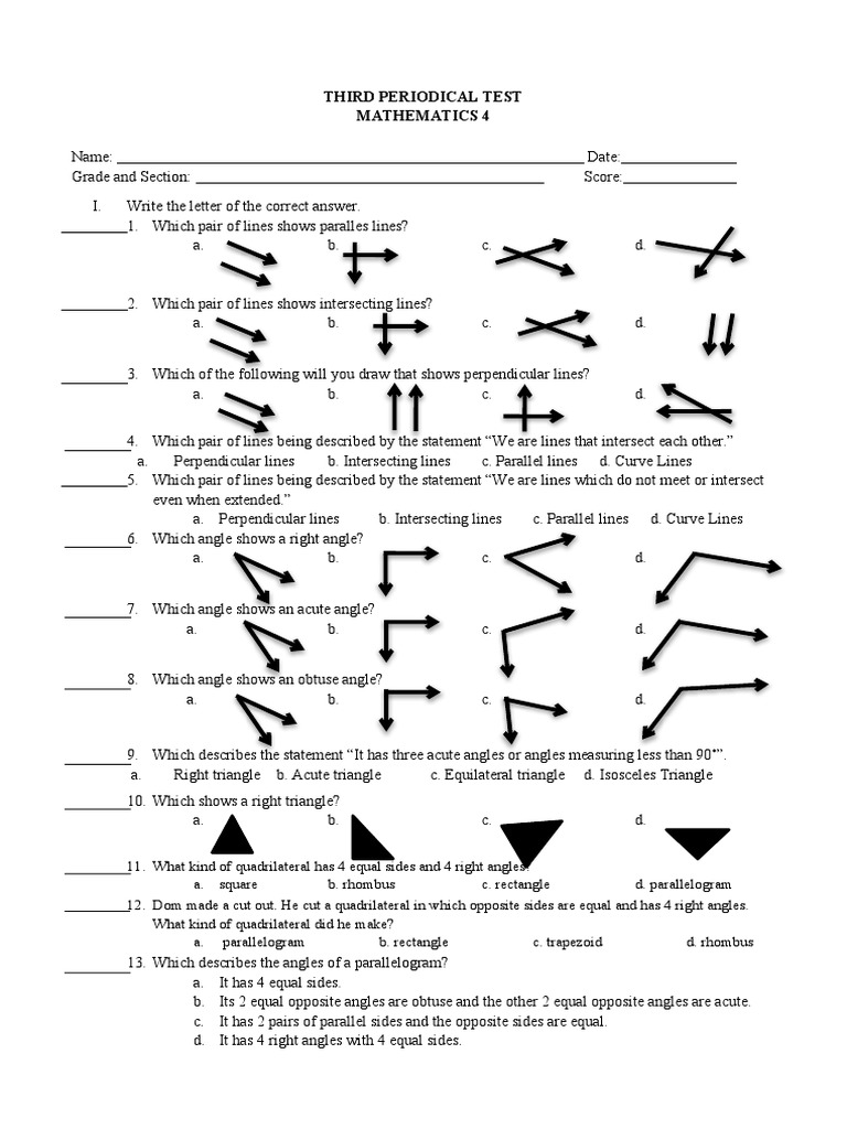 3RD Periodical Test Math 4 | PDF | Geometry | Elementary Geometry