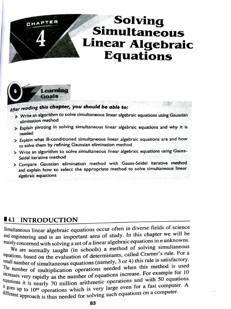 Simultaneous Linear Algebraic Equations | PDF | Equations | Numerical Analysis