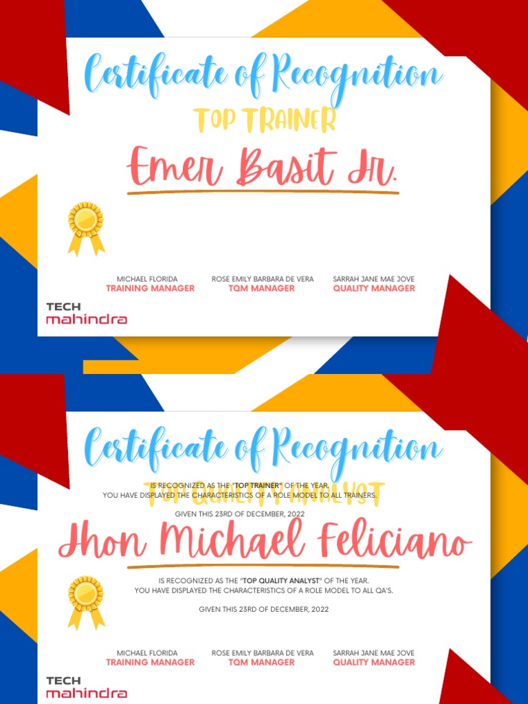 Top trainer recognition certificates | PDF