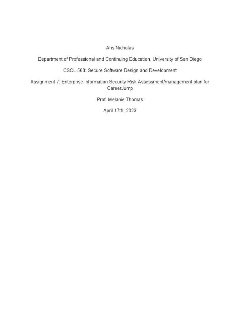 Csol 560-Final-Assignment 7-Enterprise Information Security Risk ...