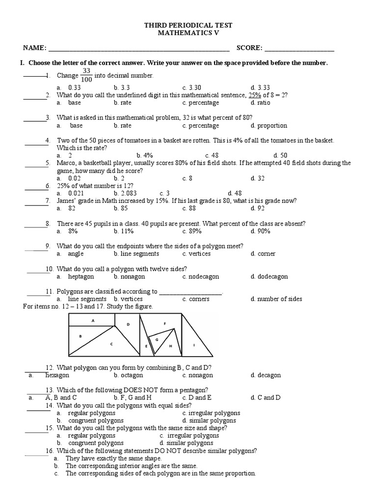 Math 5 Test | PDF | Polygon | Elementary Geometry