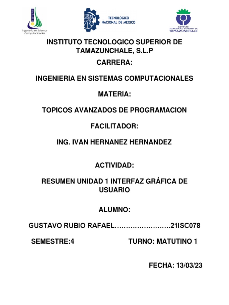Actividad 1 - Resumen Unidad 1 | PDF | Interfaz de usuario | Interfaces gráficas de usuario