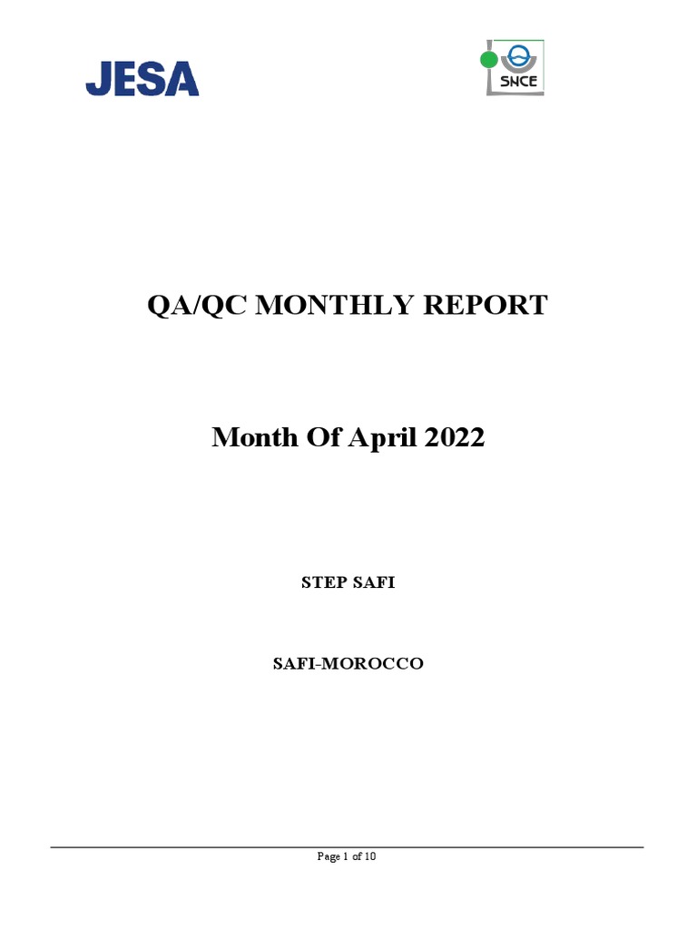 QAQC Monthly Report (April 2022) | PDF | Quality Assurance | Concrete