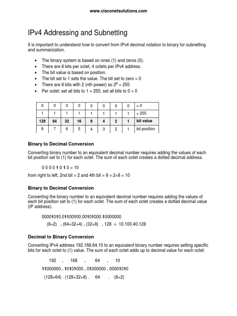 Ipv4 Addressing And Subnetting Pdf Ip Address Internet