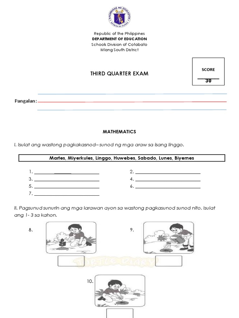 Third Quarter Exam - 30: Pangalan | PDF
