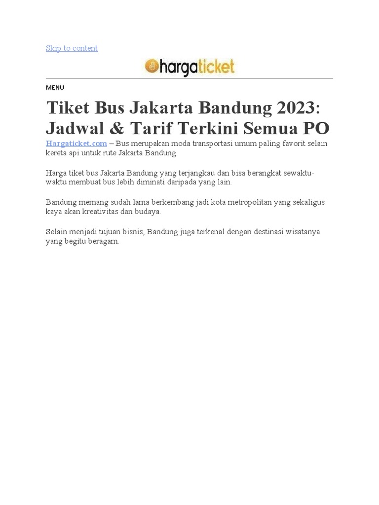 Harga Tiket Bis Jakarta - Bandung | PDF