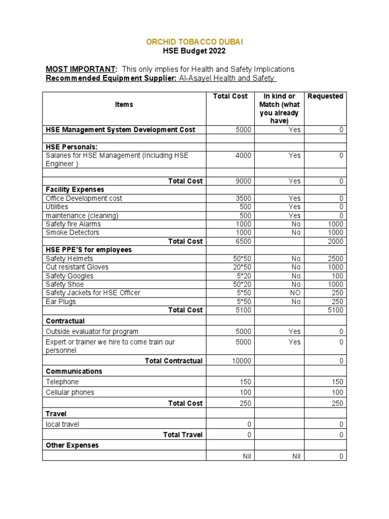 HSE Budget | PDF | Occupational Safety And Health | Safety