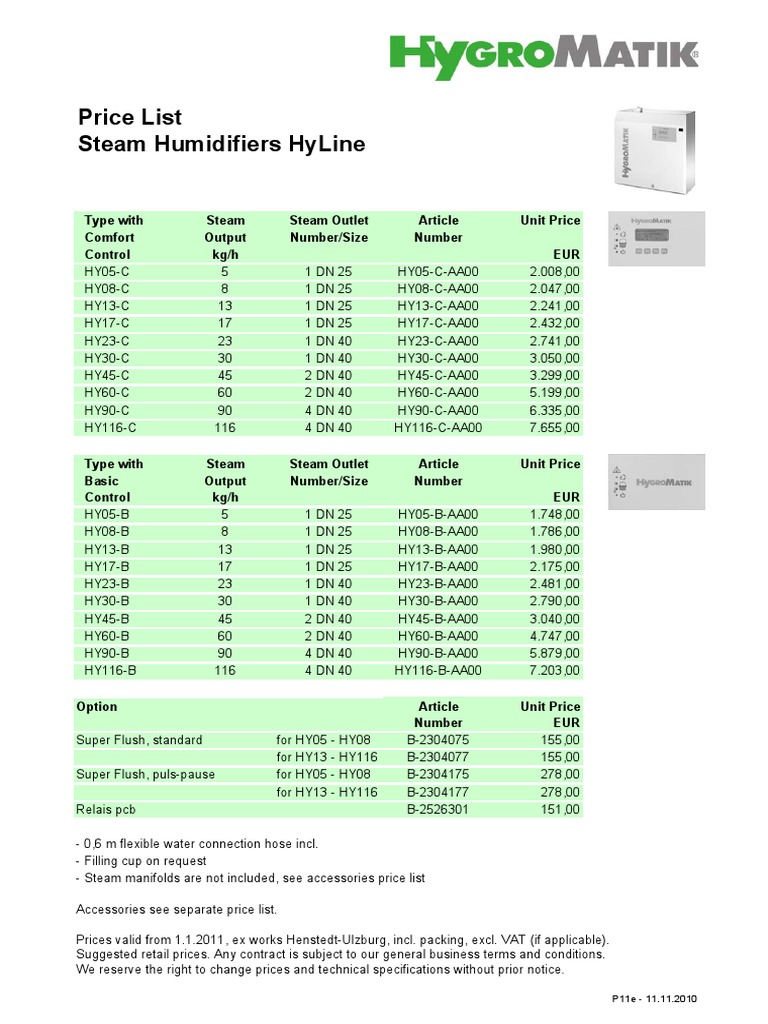 Hygromatik Electrode Steam Humidifiers EU 2011 | PDF | Humidity | Mains ...