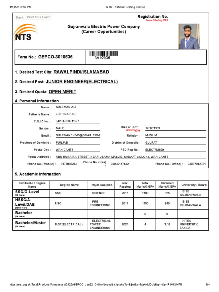 GEPCO-3010536 Rawalpindi/Islamabad Junior Engineer (Electrical) Open Merit | PDF | Fee | Service ...