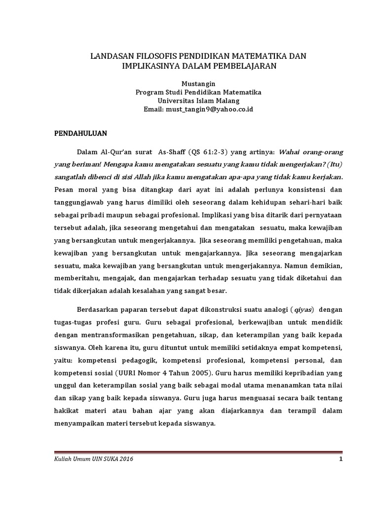 Landasan Filosofis Pendidikan Matematika | PDF
