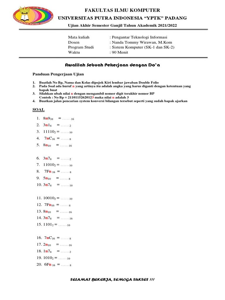 Ujian Akhir Pengantar TI 2021/2022 | PDF