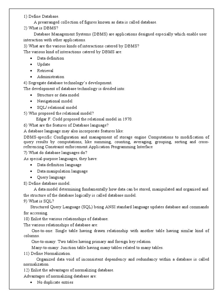 Dbms Lab Viva | PDF | Relational Database | Databases