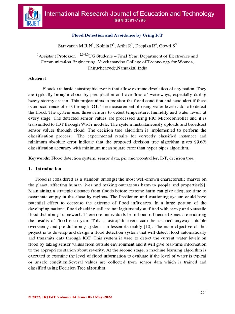Flood Detection and Avoidance by Using Iot: © 2022, Irjedt Volume: 04 ...