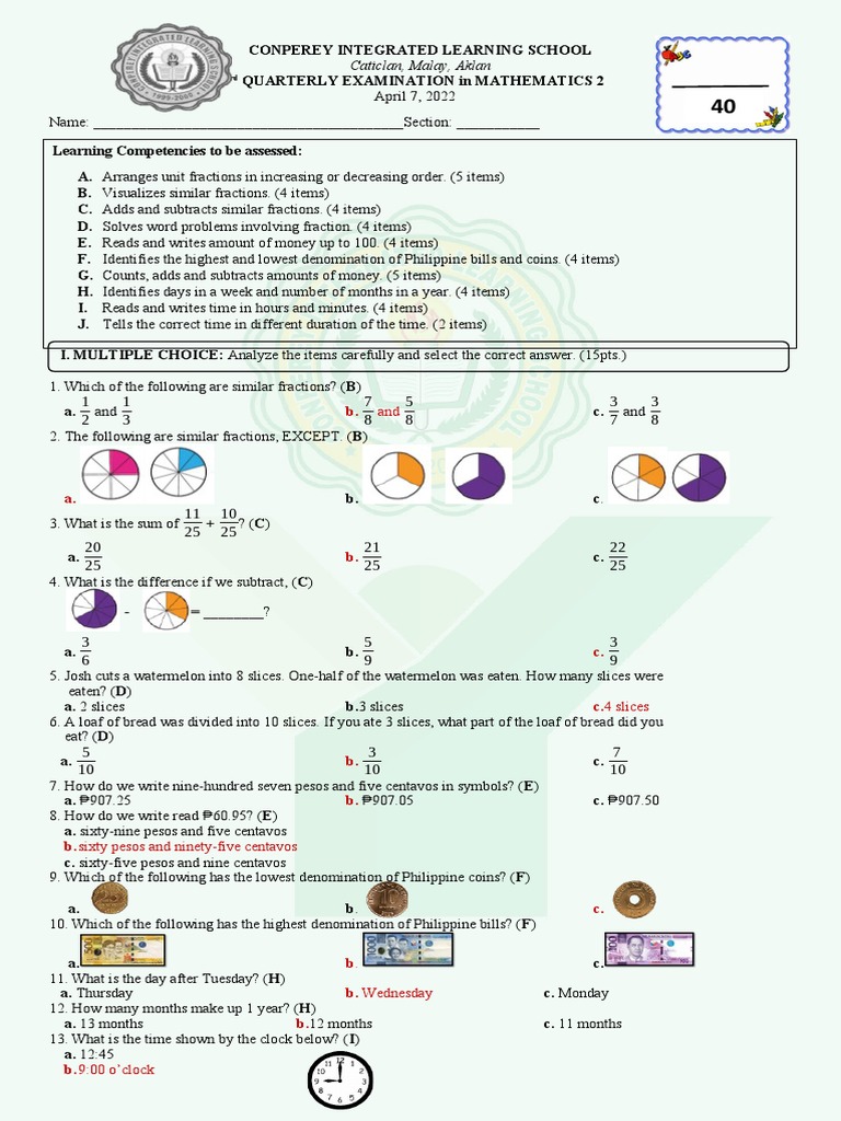 Mathematics 2 - THIRD QUARTER EXAM | Download Free PDF | Currency ...