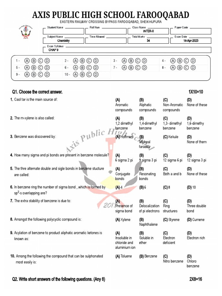 CHEM 02 2nd Year Exam | PDF | Aromaticity | Benzene