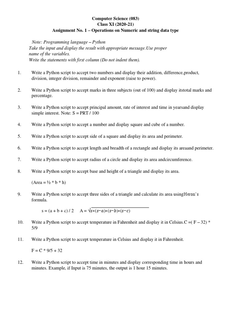 Practical Assignment 1 Ques Pdf Area Python Programming Language 