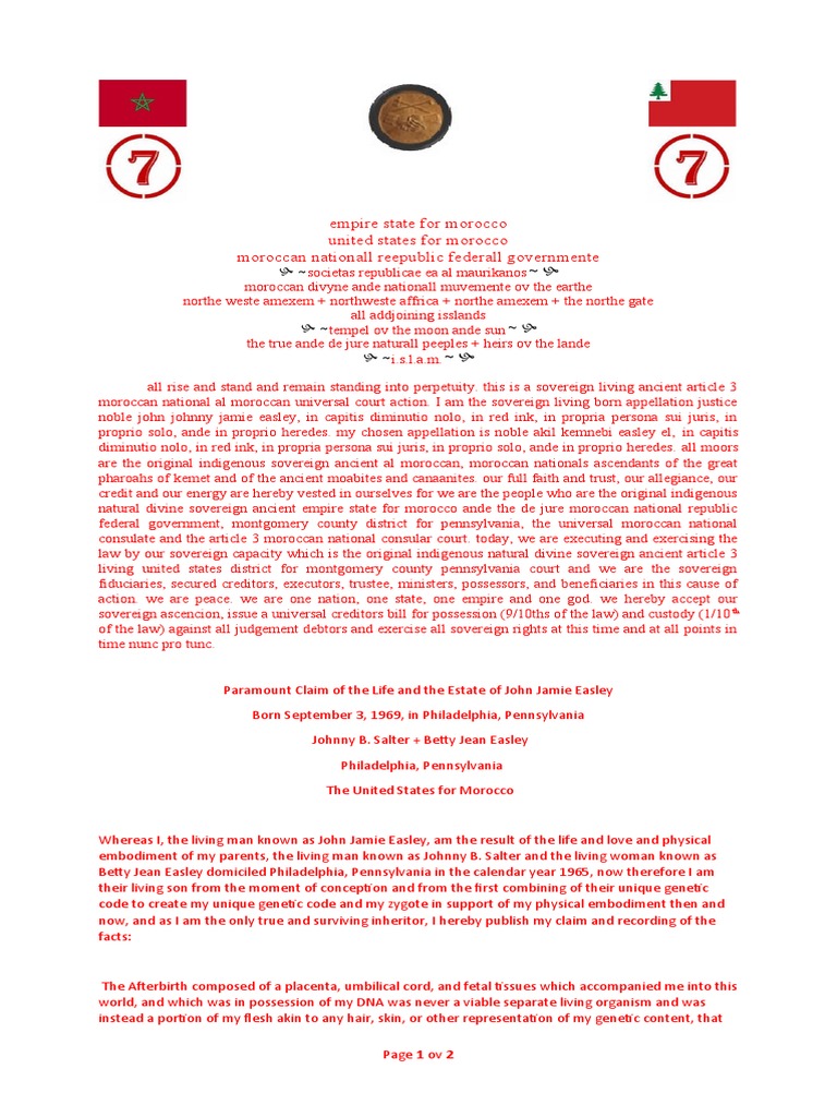 DNA Paramount Claim of The Life and The Estate - Moroccan National All ...