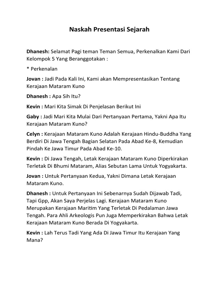 Naskah Presentasi Sejarah | PDF