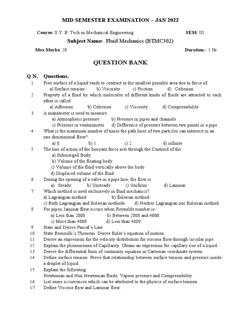 QB FM | PDF | Fluid Dynamics | Fluid Mechanics