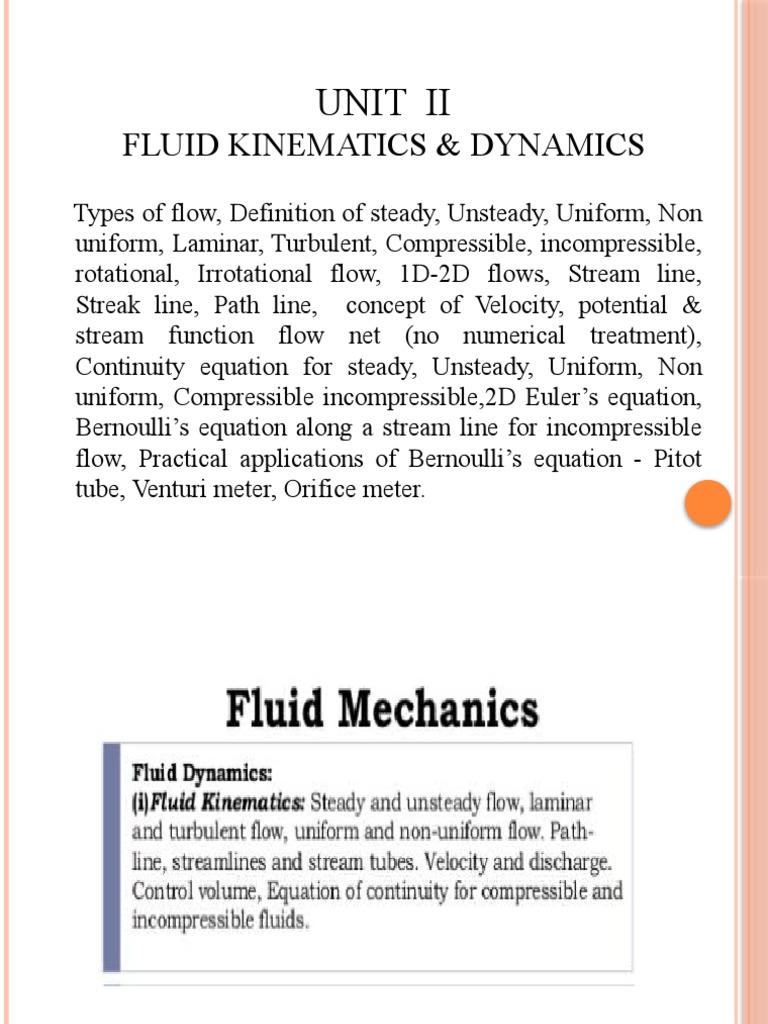 UNIT 2 Fluid Kinematics & Dynamics | PDF | Science & Mathematics