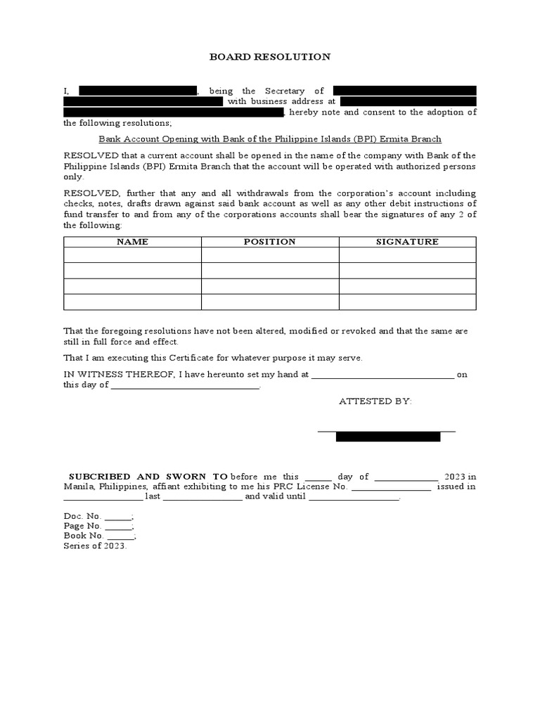 BPI Account Opening Resolution | PDF