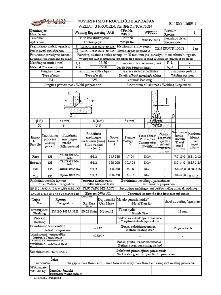 Suvirinimo Procedūrų Aprašas: EN ISO 15609-1 Welding Procedure Specification | PDF