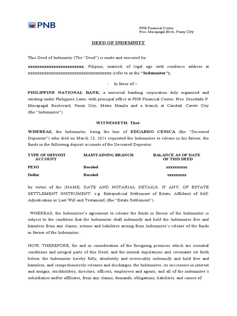 Deed of Indemnity 22 | PDF | Indemnity | Business